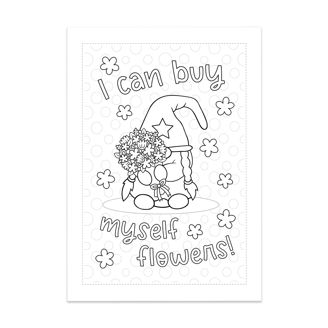 Gonk With Flowers Colouring Page - Super Easy Sticker Sheet (A5) - Oops ...